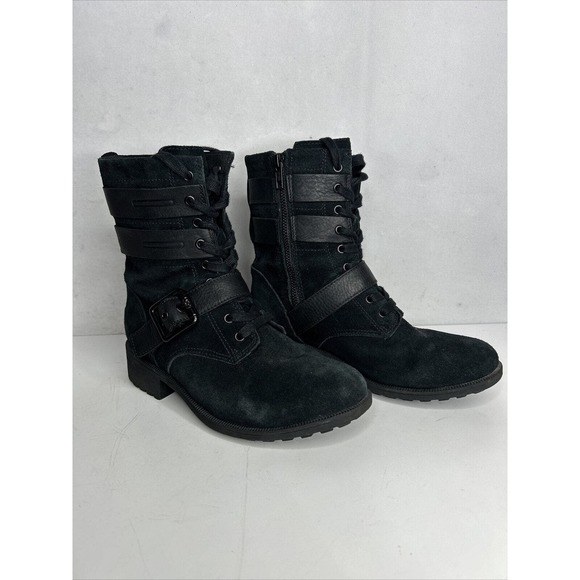 UGG | Shoes | Ugg Combat Boots Womens 65 Zia Black Suede Shearling ...